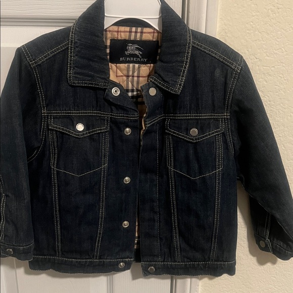 Burberry | Jackets & Coats | Burberry Dark Blue Denim Jacket With Plaid ...